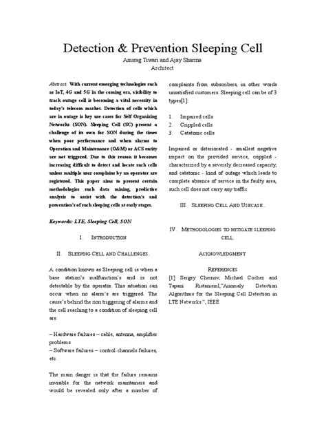 Detections And Prevention Of Sleeping Cell Pdf