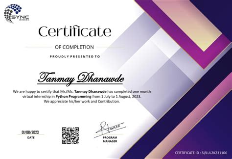 Tanmay Dhanawde On Linkedin Pythondeveloper Syncinterns Internshipcompletion Grateful