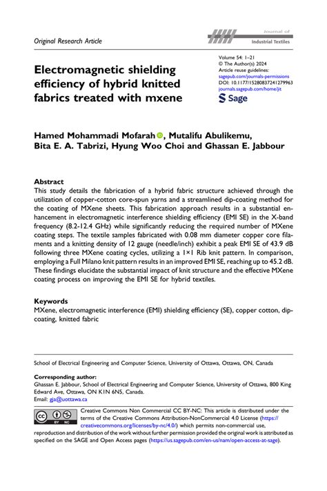 Pdf Electromagnetic Shielding Efficiency Of Hybrid Knitted Fabrics Treated With Mxene