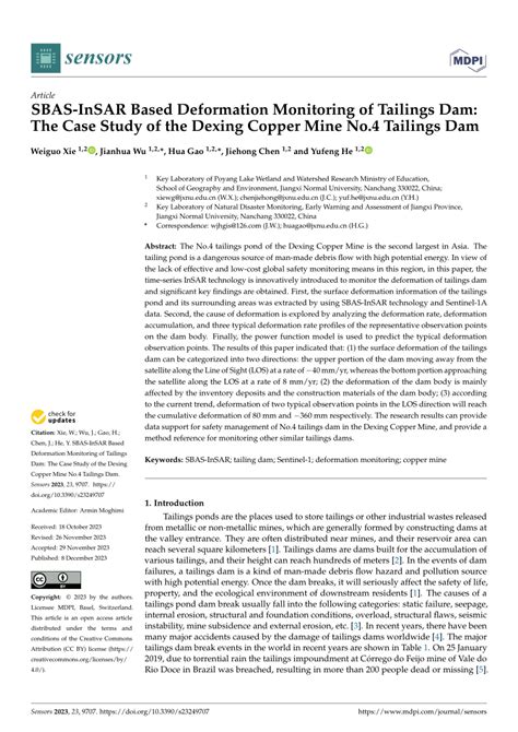 Pdf Sbas Insar Based Deformation Monitoring Of Tailings Dam The Case