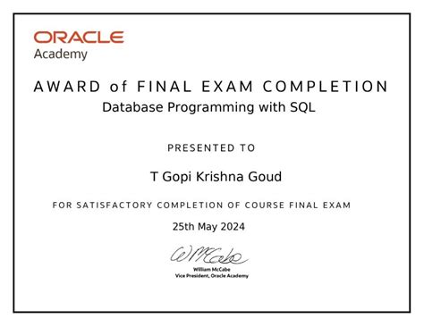 Completed Database Programming With Sql By Task Tandra Gopi Krishna
