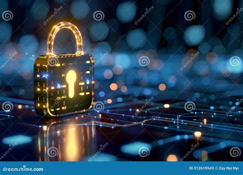 Lock With Circuit Pathways Data Security Cybersecurity Cyber Defense Concept Stock