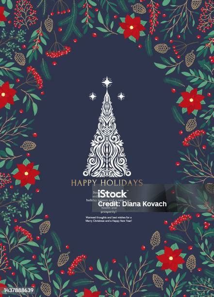 포인세티아 나뭇잎 가지 열매 홀리 크리스마스 트리의 손으로 그린 크리스마스 초대장 겨울 꽃 아늑한 컬렉션입니다 파란색 배경에 휴일 그림 0명에 대한 스톡 벡터 아트 및 기타