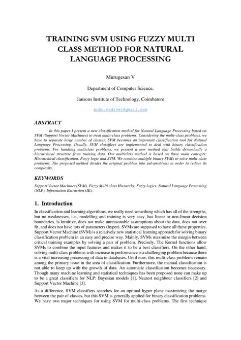 Pdf Training Svm Using Fuzzy Multi Class Method For Natural Language