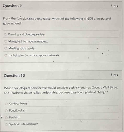 Solved From The Functionalist Perspective Which Of The Following Is