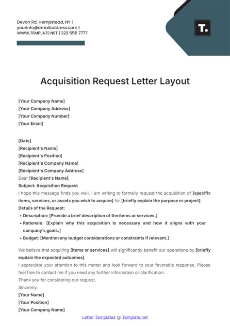 Free Acquisition Request Letter Layout Template To Edit Online