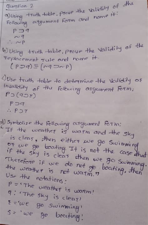 Solved Question 2a ﻿using Truth Table Prove The Validity