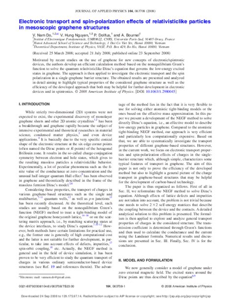 Pdf Electronic Transport And Spin Polarization Effects Of Relativisticlike Particles In