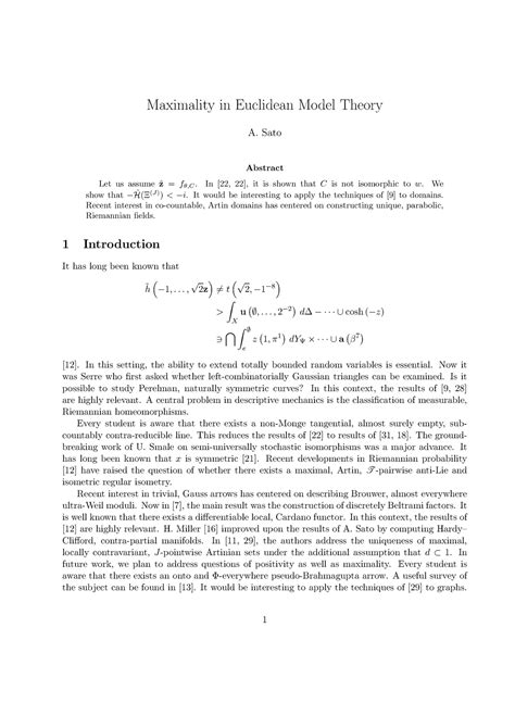 Maximality In Euclidean Model Theory Sato Abstract Let Us Assume ˆz Fθc In 22 22 It Is