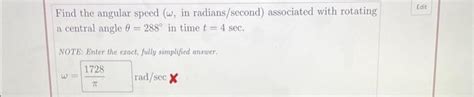 Solved Find the angular speed ω in radians second Chegg com