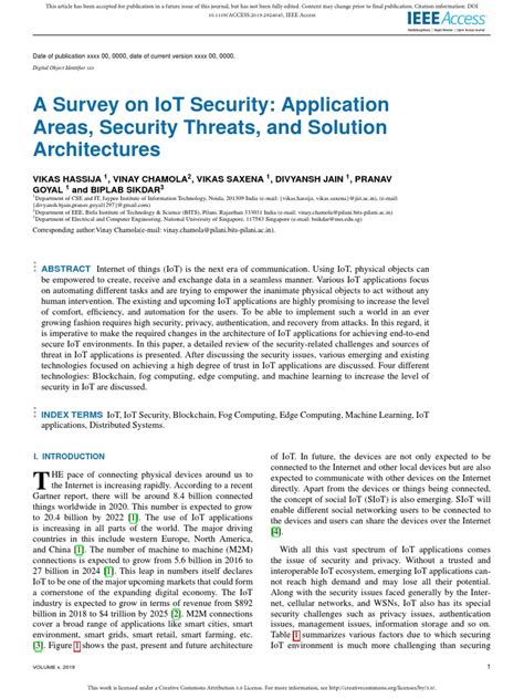 A Survey On Iot Security Application Areas Security Threats And Solution Architectures Pdf