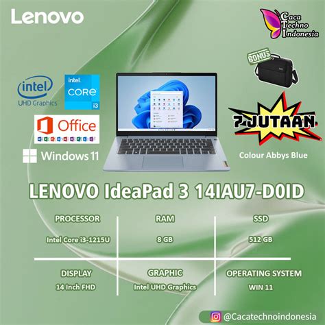 Jual Lenovo IdeaPad Slim 3 14IAU7 D0ID Intel Core I3 1215U RAM 8GB SSD 512GB 14 Inch FHD