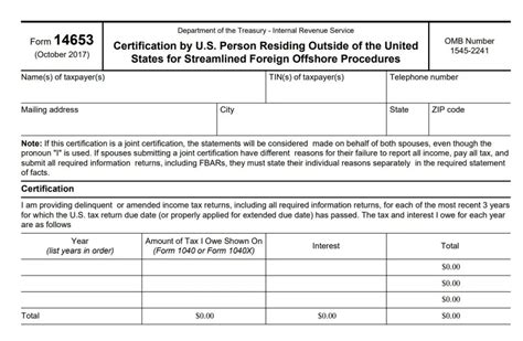 Form 14653 Irs Streamlined Certification Universal Tax Professionals