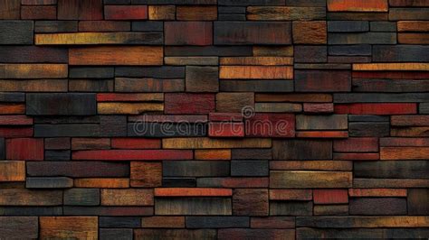 Rustic Wood Block Wall Textural Mosaic Of Warm Tones And Interlocking