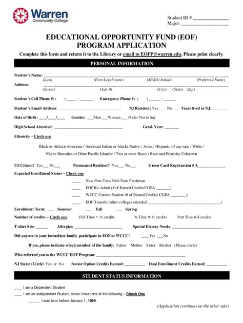 Fillable Online Educational Opportunity Fund Eof Program Fax Email Print Pdffiller
