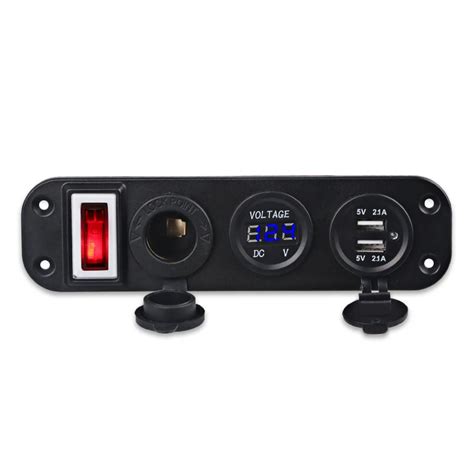 Toggle Switch Panel 4 2a Dual Usb Charger Socket Led Voltmeter 12v