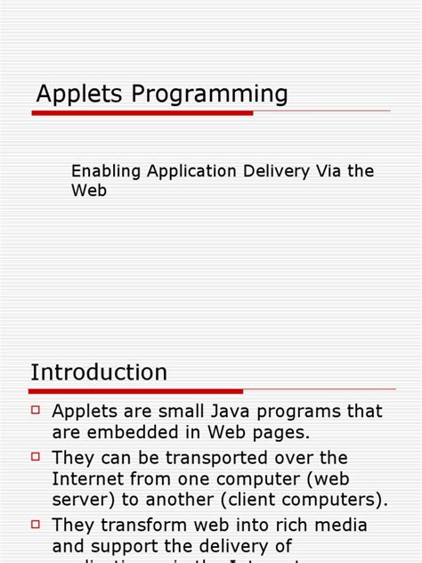 Applets Programming Enabling Application Delivery Via The Web Pdf