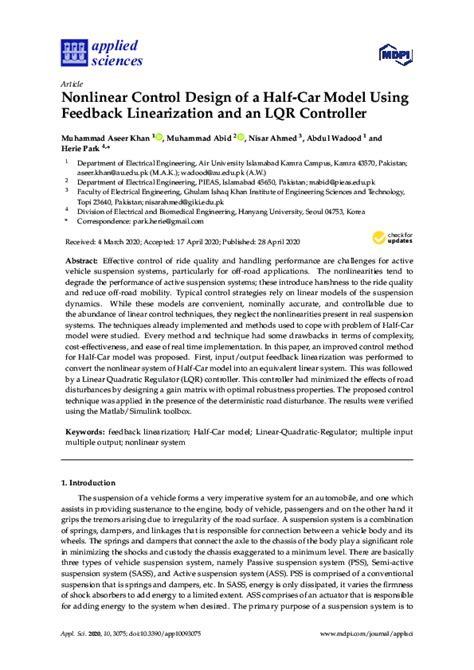 pdf improved nonlinear control for half car models