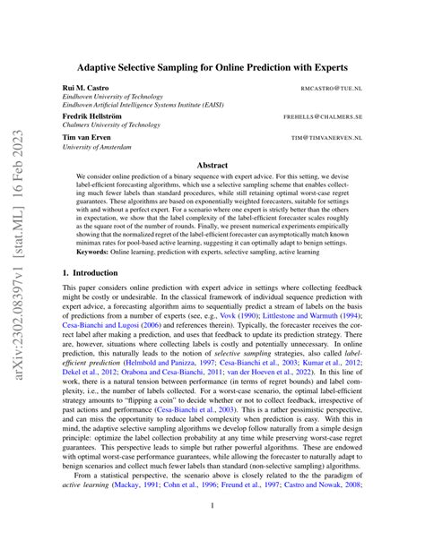 Pdf Adaptive Selective Sampling For Online Prediction With Experts