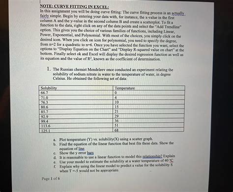 Solved Note Curve Fitting In Excelin This Assignment You
