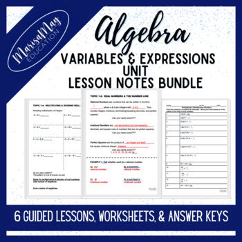 Algebra Variables Expressions Complete Unit Guided Notes Worksheets