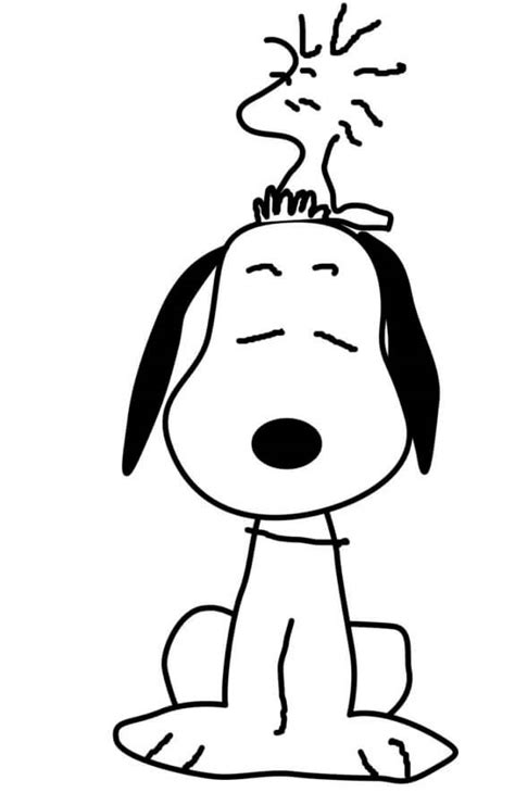 Woodstock Sits On Snoopys Head Coloring Page Download Print Or
