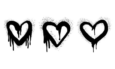 흰색 위에 검은색으로 스프레이로 그려진 그래피티 하트 사인 컬렉션 사랑의 하트 드립 기호 거리에 대한 스톡 벡터 아트 및 기타 이미지 거리 거친 그래피티 Istock