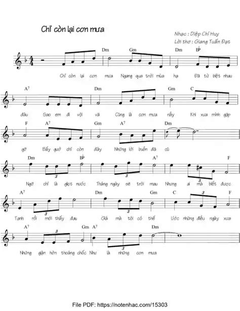 Sheet Nhạc Chỉ Còn Lại Cơn Mưa Pdf Chuẩn Free Pdf Midi Download