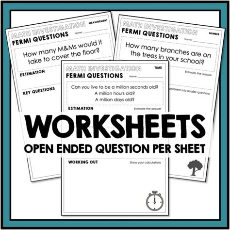 Open Ended Math Fermi Questions Problem Solving Worksheets
