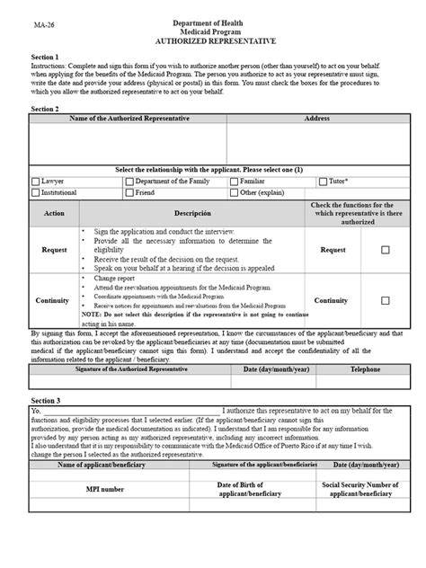 Medicaid Authorized Representative Form Pdf Medicaid Justice