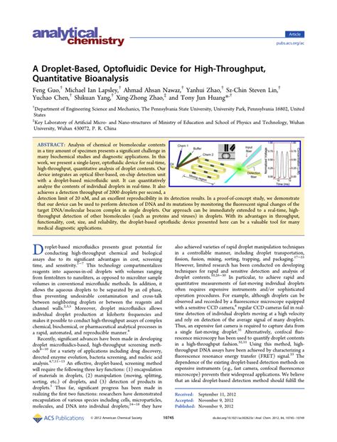 Pdf A Droplet Based Optofluidic Device For High Throughput Quantitative Bioanalysis