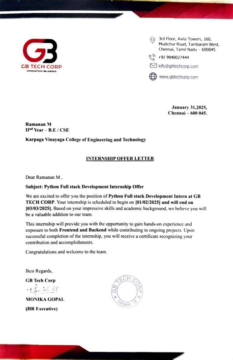 Internship Python Fullstackdevelopment Gbtechcorp Learning Ramanan M