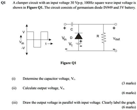 solved a clamper circuit with an input voltage of 30 vp p and a 100hz
