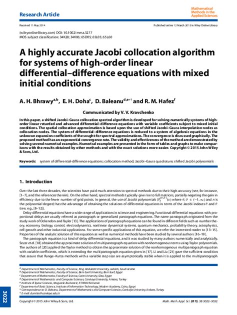 Pdf A Highly Accurate Jacobi Collocation Algorithm For Systems Of High‐order Linear