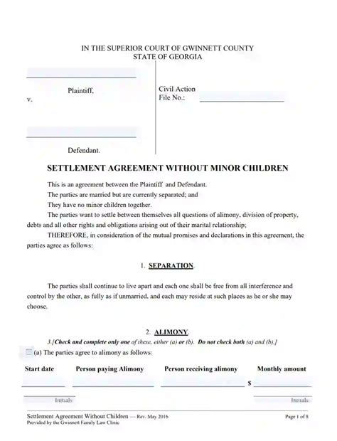 Georgia Divorce Marital Settlement Agreement Form Pdf