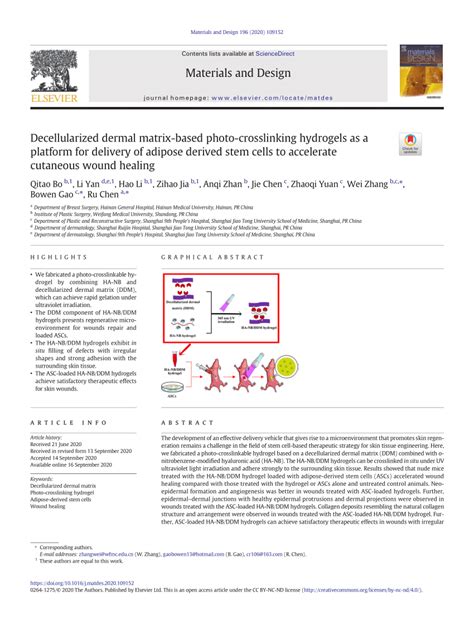 Pdf Decellularized Dermal Matrix Based Photo Crosslinking Hydrogels