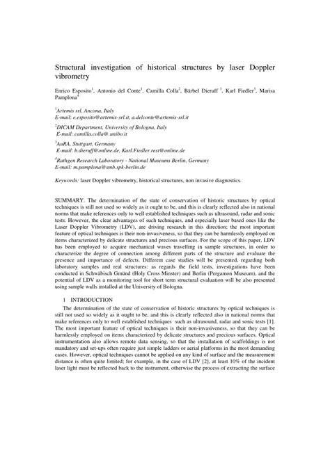 Pdf Structural Investigation Of Historical Structures By Laser