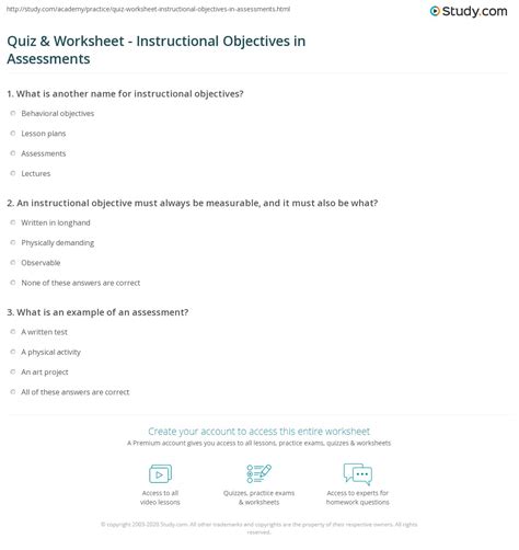 Quiz And Worksheet Instructional Objectives In Assessments