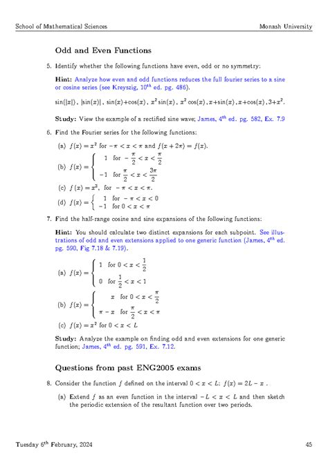 eng2005 exercises book 4 2 fourier series 5 odes odd and even