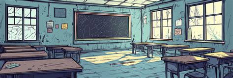 A Cartoon Style Classroom With Desks And Chalkboard Background Classroom Desks Chalkboard