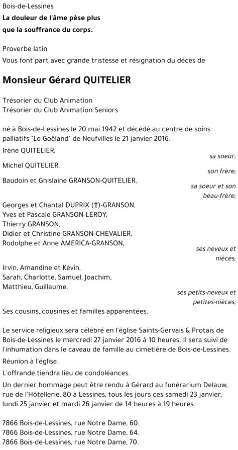 Gérard Quitelier † 21012016 Inmemoriam