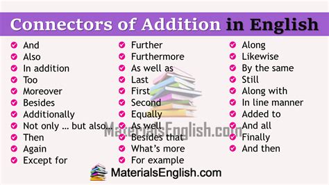 Connectors Of Addition In English Inglese