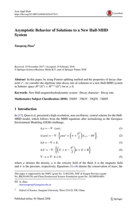 Pdf Asymptotic Behavior Of Solutions To A New Hall Mhd System