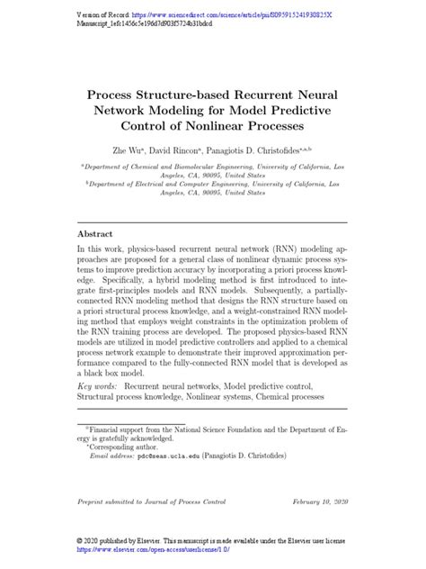 recurrent neural network modeling for model predictive control pdf