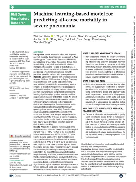 pdf machine learning based model for predicting all cause mortality