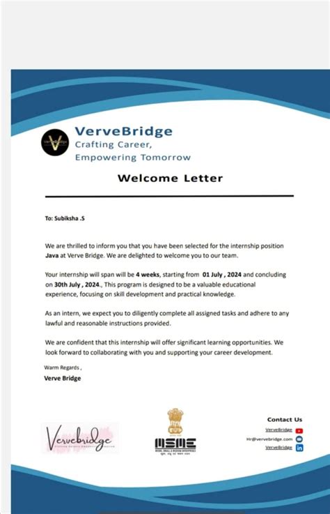 subiksha s on linkedin internship vervebridge careerdevelopment