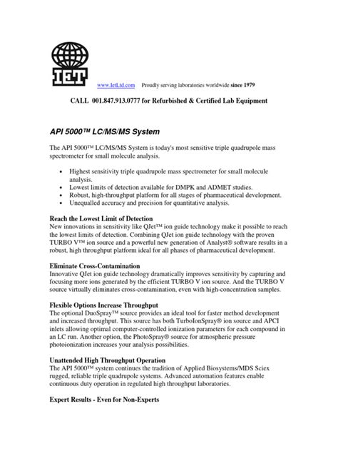 Api 5000 Data Sheet Pdf Scientific Techniques Laboratory Techniques