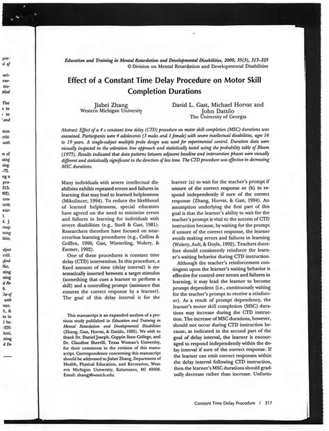 Pdf Effect Of A Constant Time Delay Procedure On Motor Skill