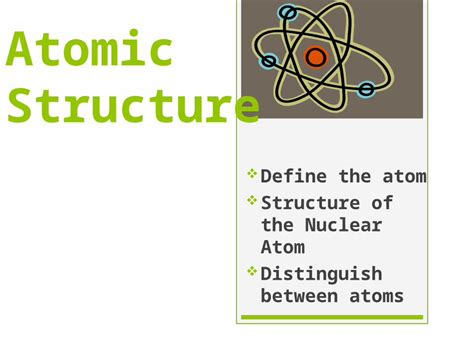 Ppt Atomic Structure Define The Atom Structure Of The Nuclear Atom Distinguish Between Atoms Ppt Atomic Structure Define The Atom Structure Of The Nuclear Atom Distinguish Between Atoms