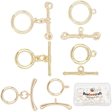 6 Sets 3 Style 18k Gold Plated Toggle Jewelry Clasps Connectors Round